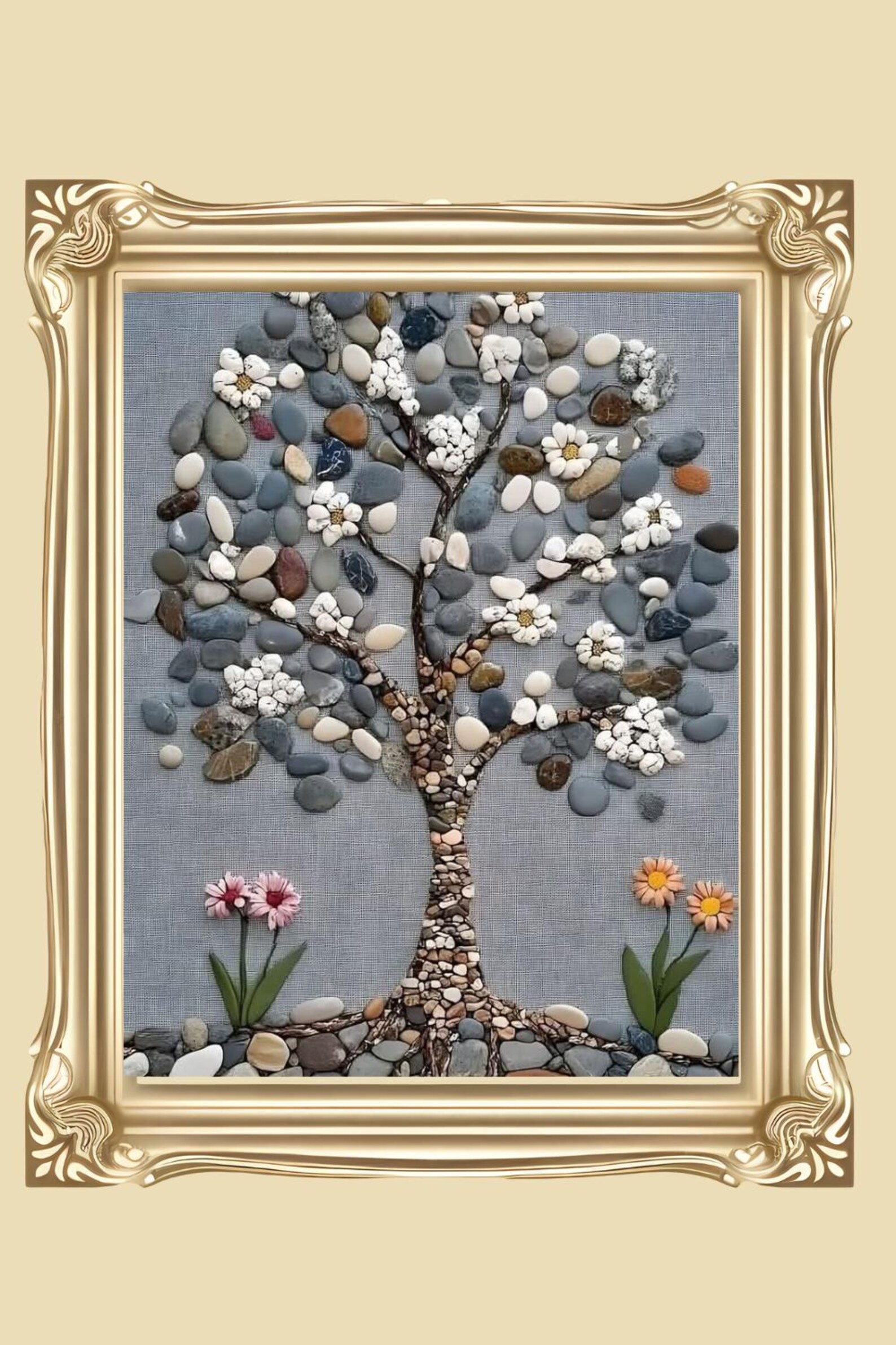 Handmade Pebble Art Tree | Stone Flower Wall Art | Nature-inspired Home ...