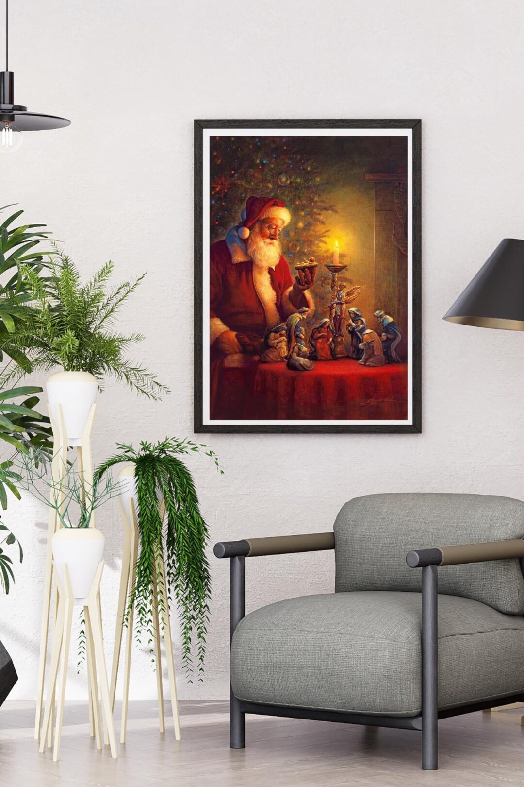 Anta Claus With Nativity Scene Christmas Wall Art | Holiday Christian ...
