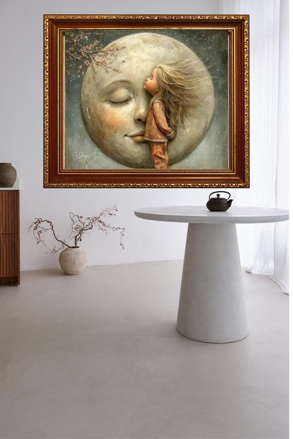 Whimsical Moon Hug Art Print – Surreal Child Dream Illustration - Etsy