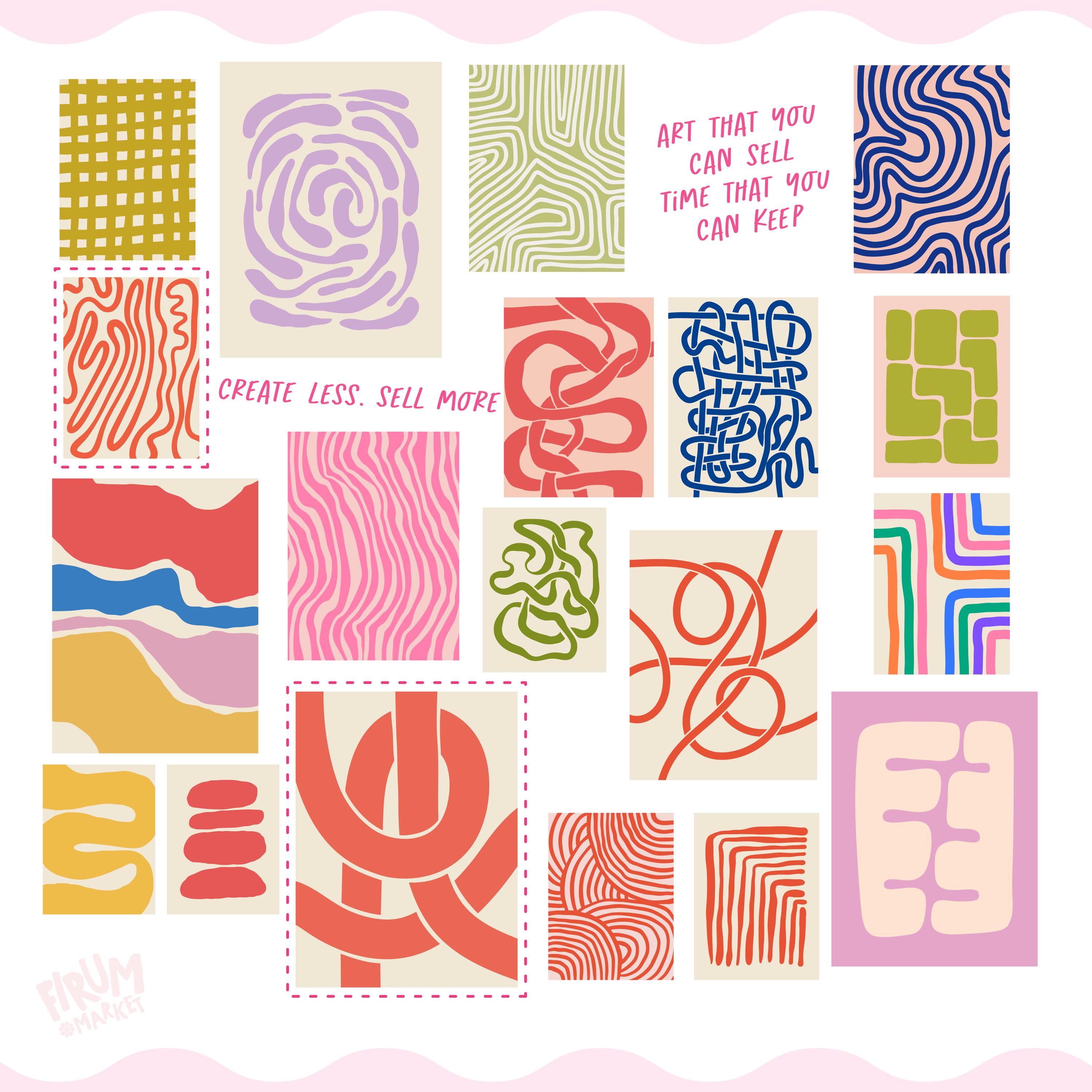 Maximalist Abstract Wall Art Bundle, Layered Poster Collection, Creator ...