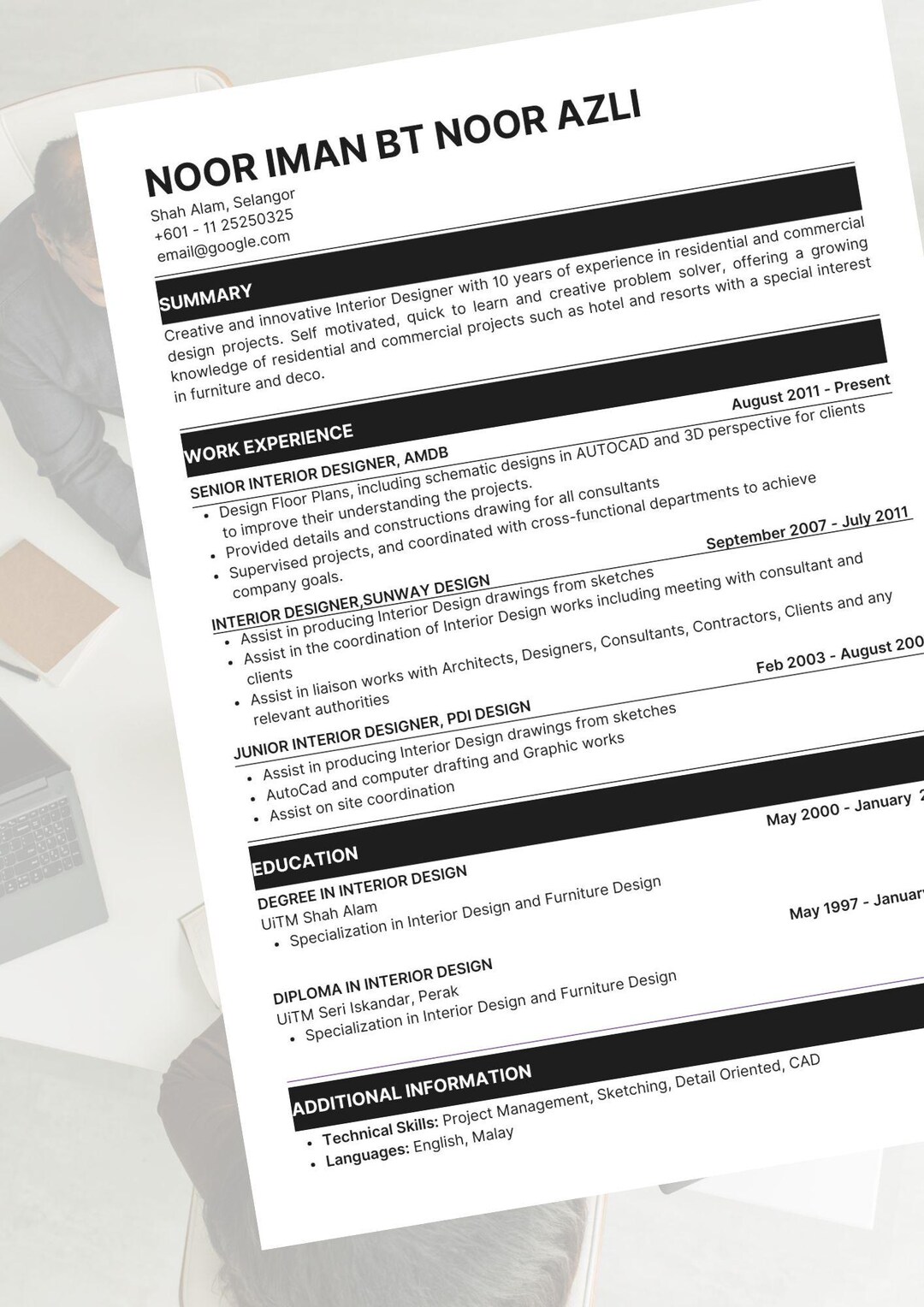 Resume Template - Black Simple Resume ID 02 - Etsy
