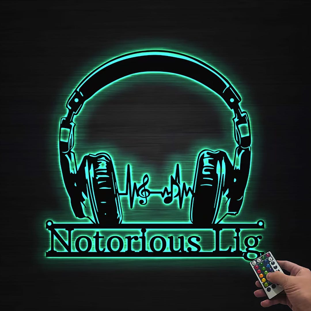 Custom Headphone Metal Sign With LED, Personalized Name Headphone Wall ...