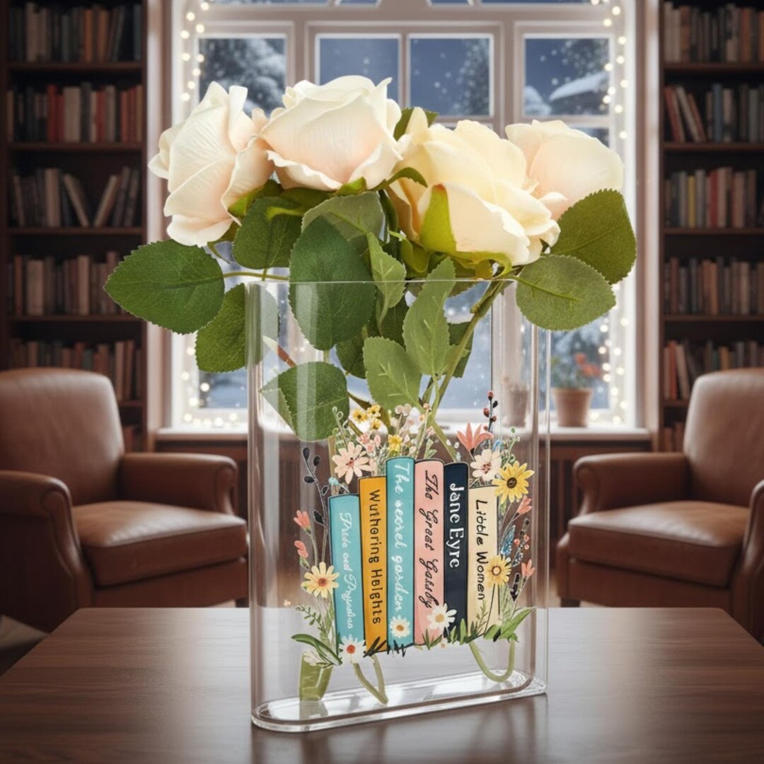 Personalized Book Vase, Custom Acrylic Reader Gift, Literary Bookish ...