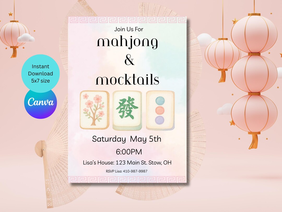 Printable Mahjong and Mocktails Party Invite - Etsy Canada