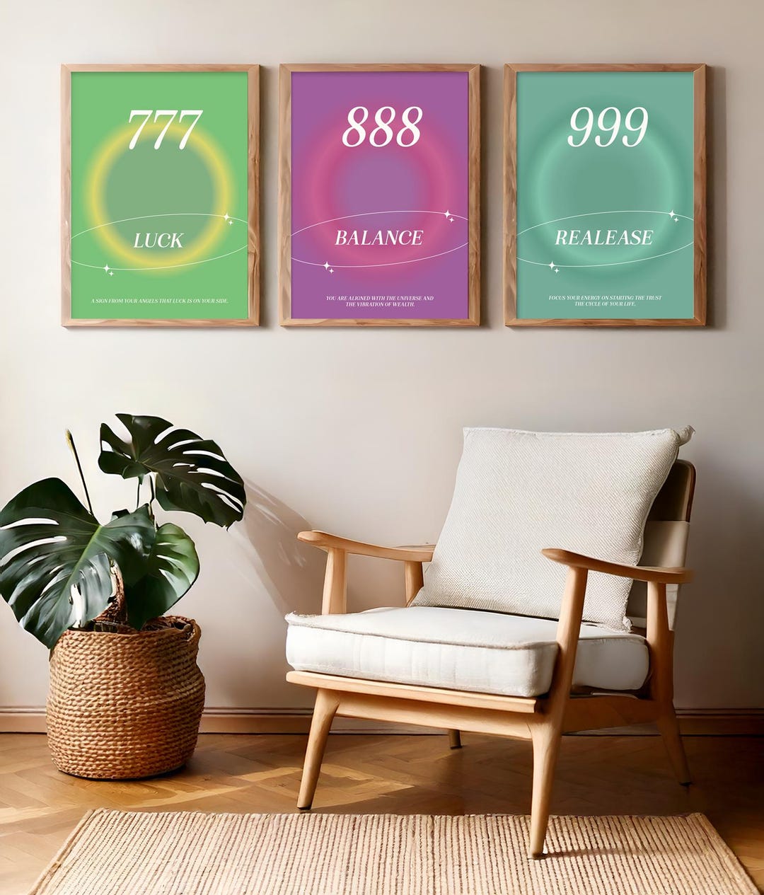 Angel Numbers Wall Art Set, Aura Posters, Set of 3 Spiritual Prints ...