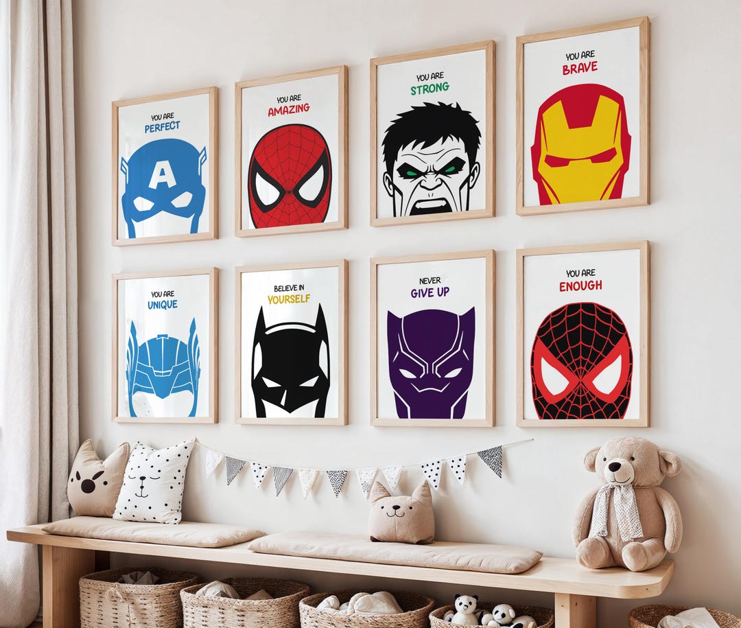Superhero Affirmations Wall Art, Set of 8, Motivational Prints, Kids ...