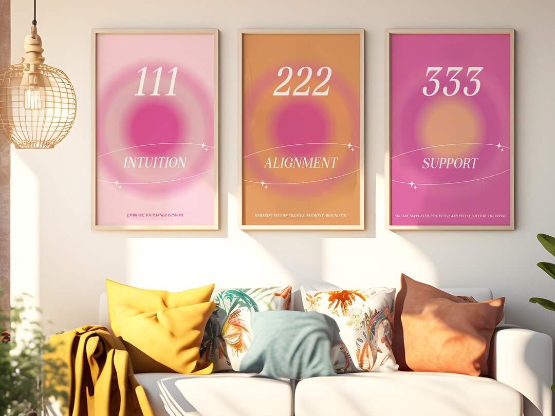 Angel Number Prints Set – Aura Gradient Spiritual Wall Art (digital ...