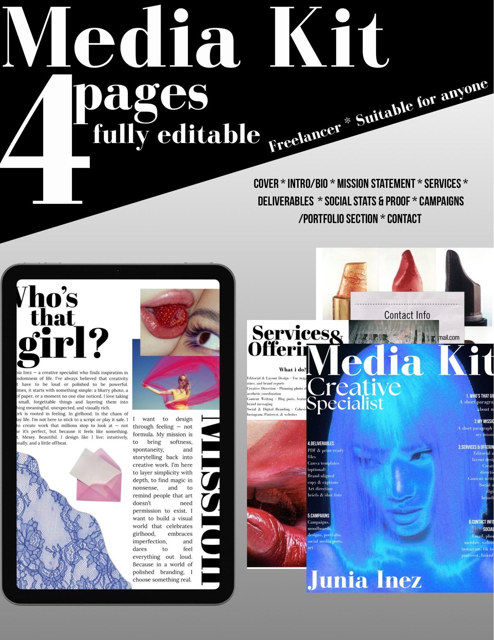Editable Canva Pro Media Kit Template | Freelancers, Writers, Creative ...
