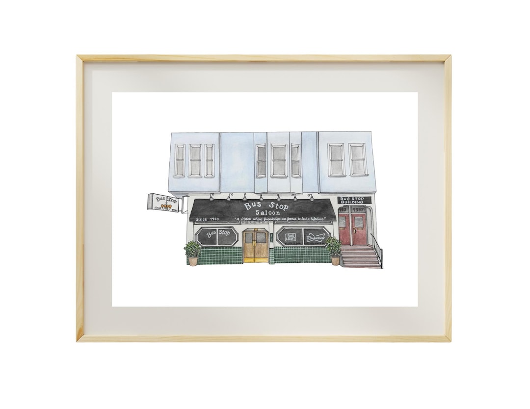Bus Stop Saloon Bar Watercolor Print: San Francisco Cow Hallow ...