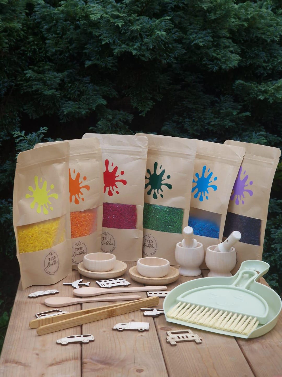 Educational Sensory Play Box – Colored Rice, Wooden Utensils & Fine ...