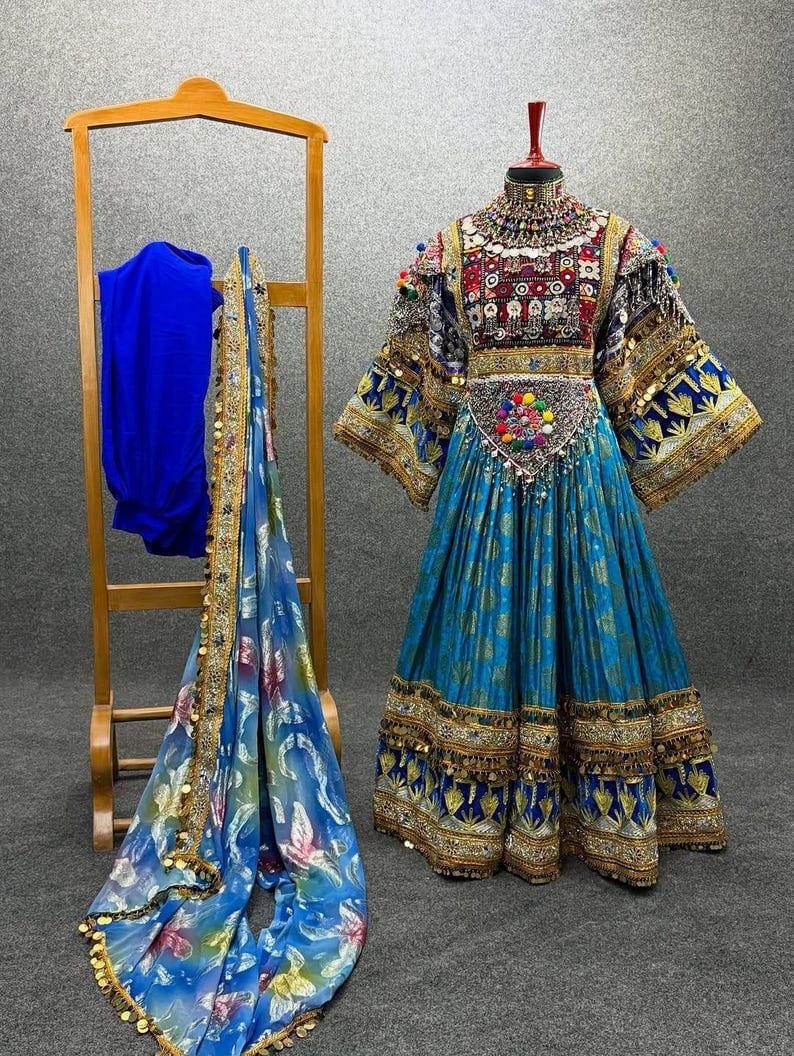 Afghan Traditional Blue Dress | Hand-embroidered Kuchi Dress With ...