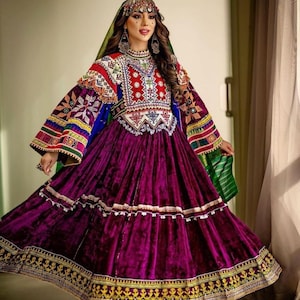 Exquisite Balochi Masterpiece: Rich Plum Velvet Long Dress With ...