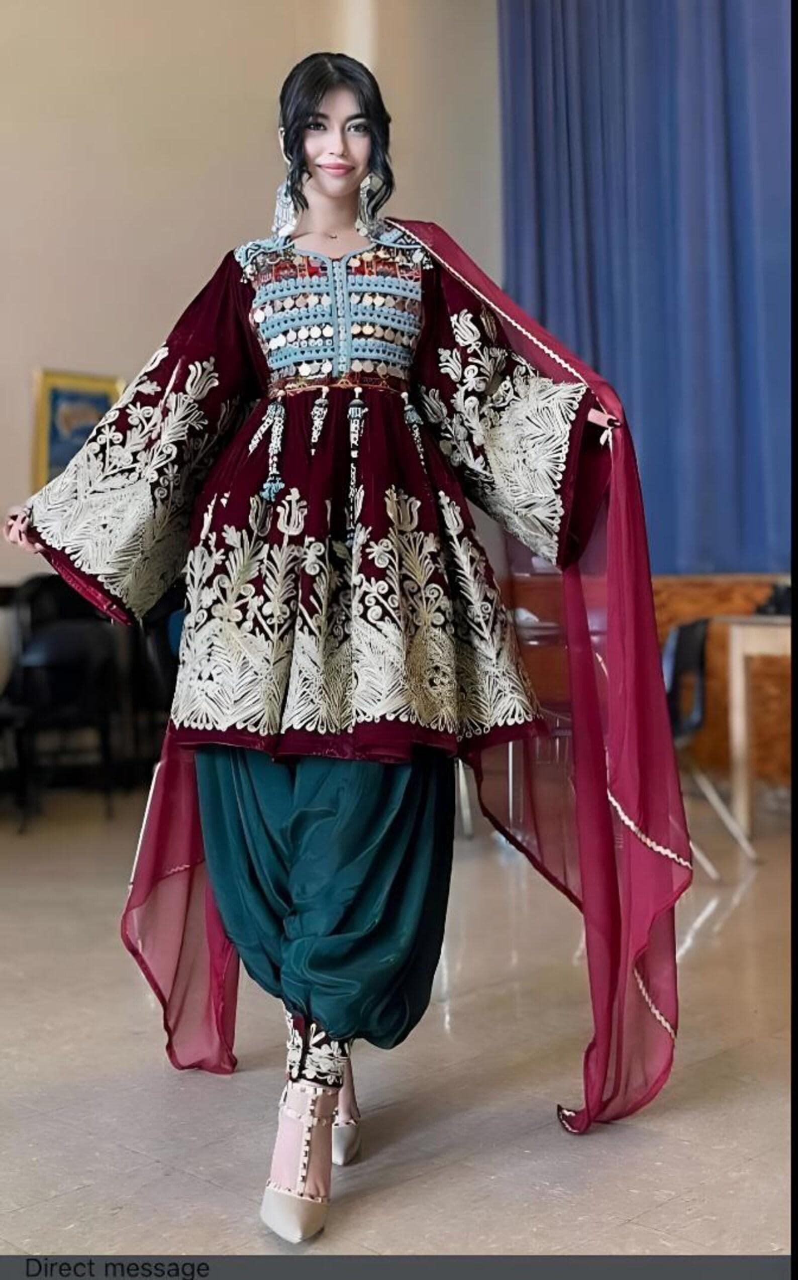 Handmade Traditional Afghan Dress | Velvet Embroidered Kameez With ...