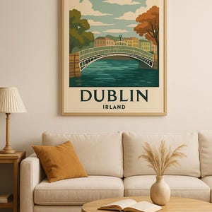 Dublin Travel Poster | Vintage Ireland Print | Ha'penny Bridge Wall Art ...