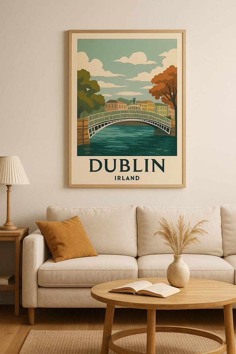Dublin Travel Poster | Vintage Ireland Print | Ha'penny Bridge Wall Art ...