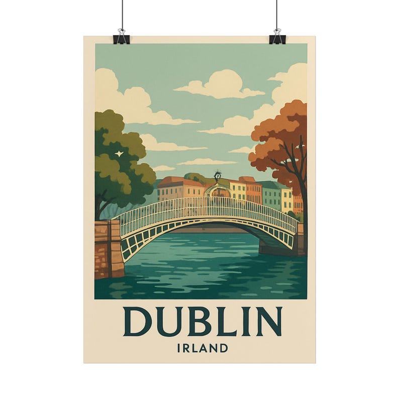 Dublin Travel Poster | Vintage Ireland Print | Ha'penny Bridge Wall Art ...