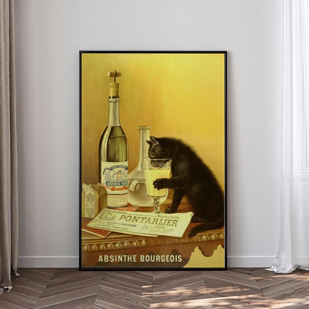 Absinthe Bourgeois Black Cat Retro Poster, High-definition Canvas ...