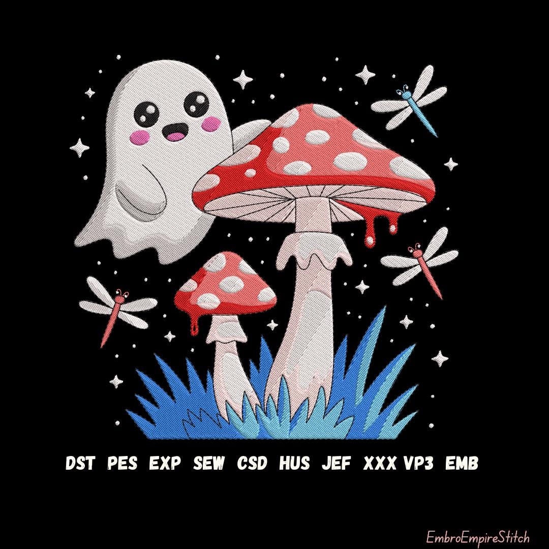 Mushroom Ghost Embroidery Design | Halloween Applique (pes, Dst, Exp ...