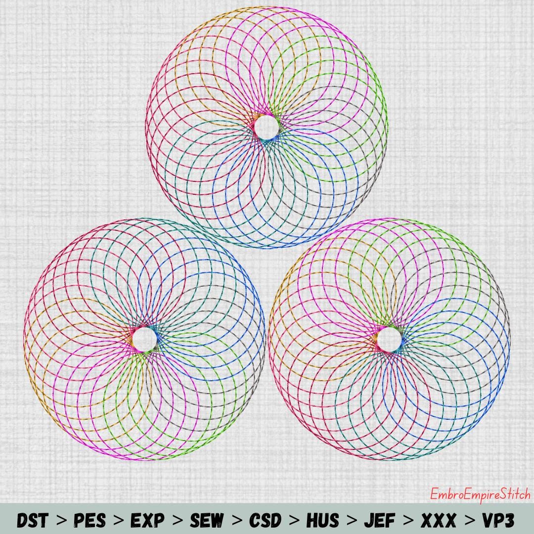 Rainbow Spiral Triple Circle Embroidery Design – Geometric Art, Machine ...