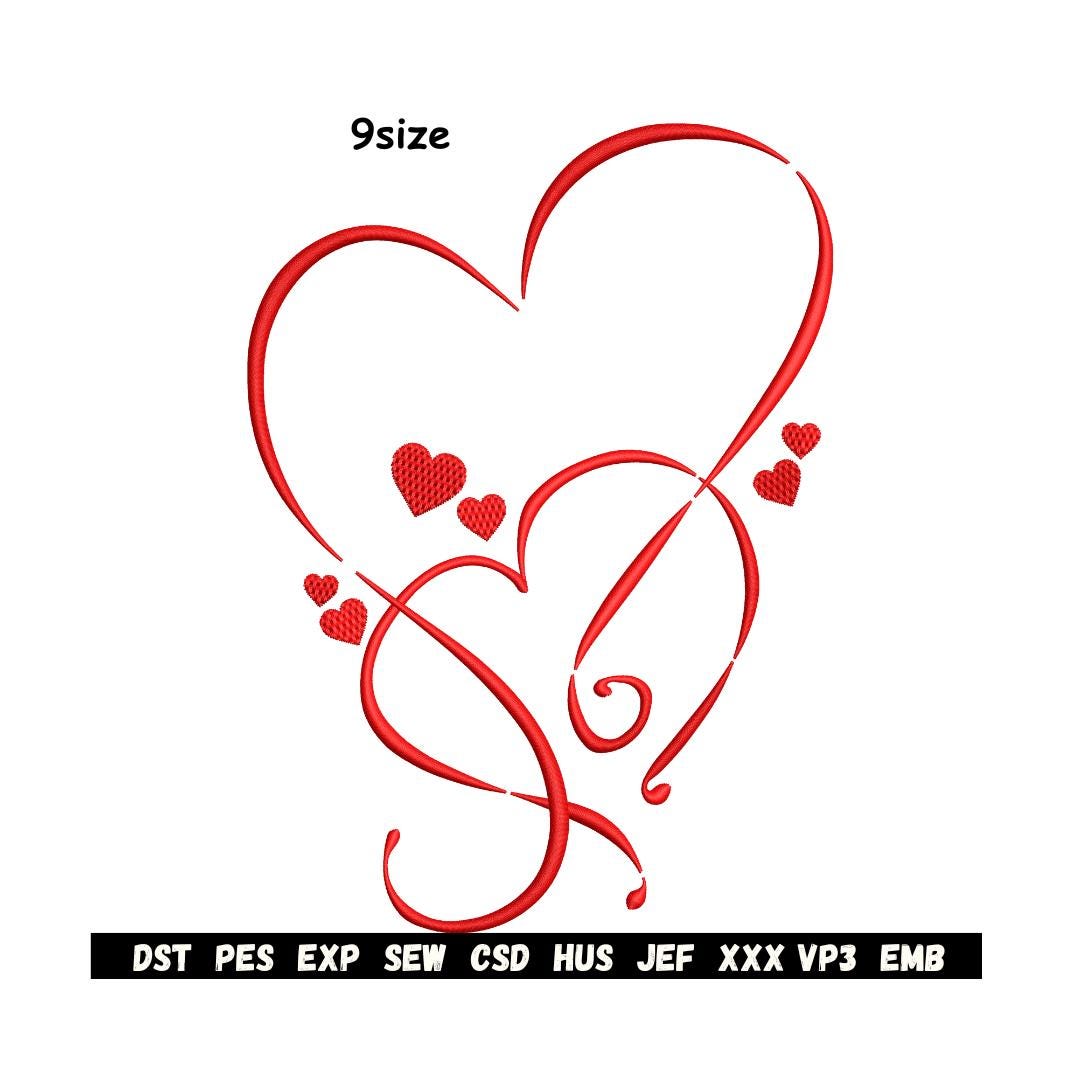 Twin Heart Love Shape Valentine Embroidery Design | Cute Double Heart ...