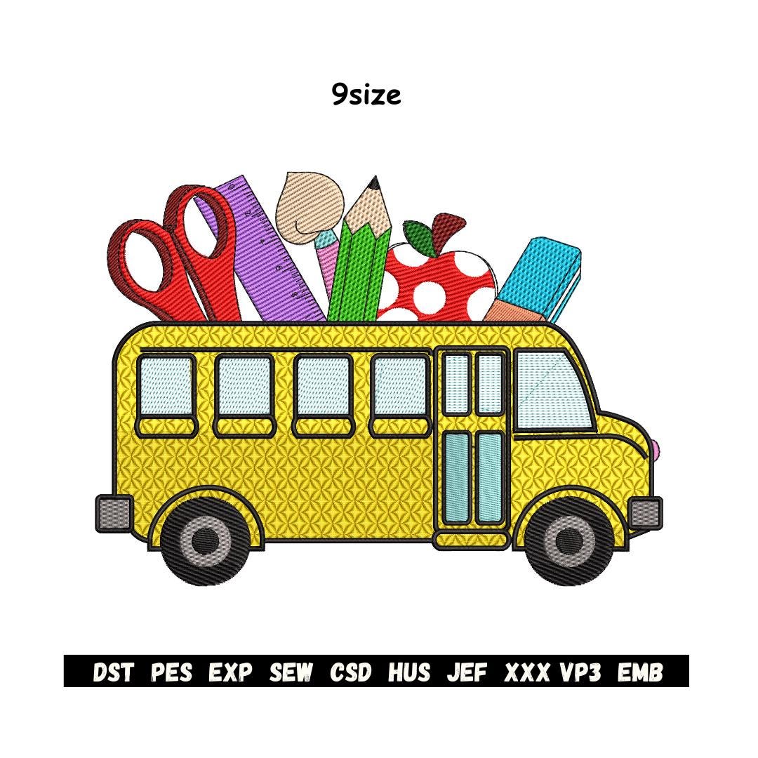School Bus Embroidery Design | Back to School Stitch File (instant ...