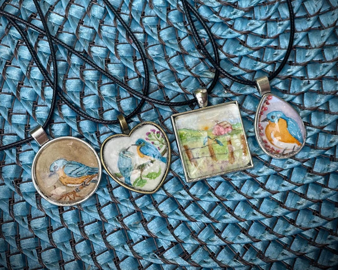 Original Watercolour Handmade Bluebird Pendant Necklace - Etsy