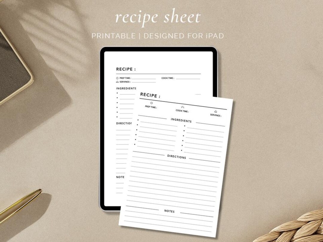 Recipe Sheet Template · English Version · Printable PDF A4 & A5 · iPad ...