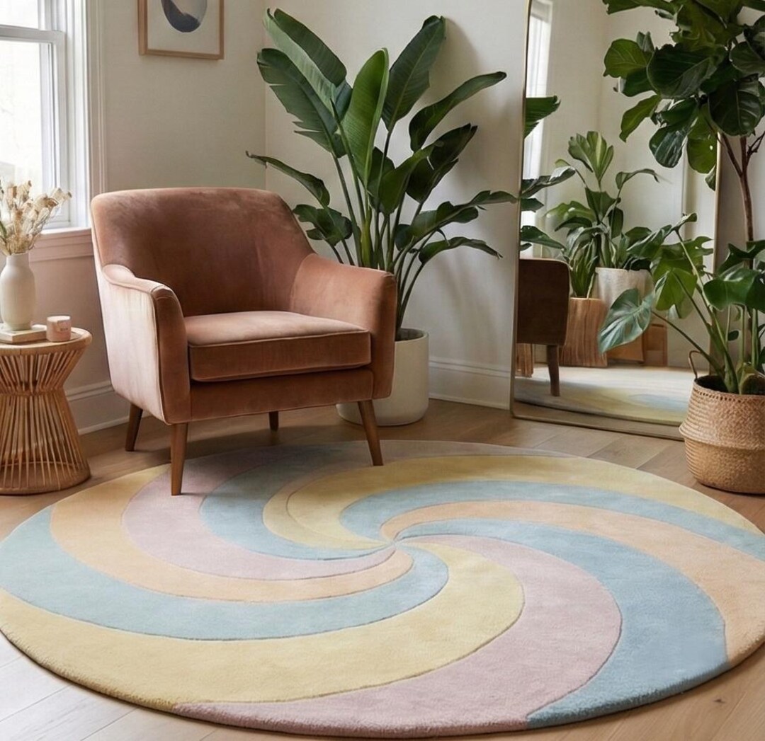 Pastel Swirl Wool Round Rug, Handmade Area Rug - Etsy