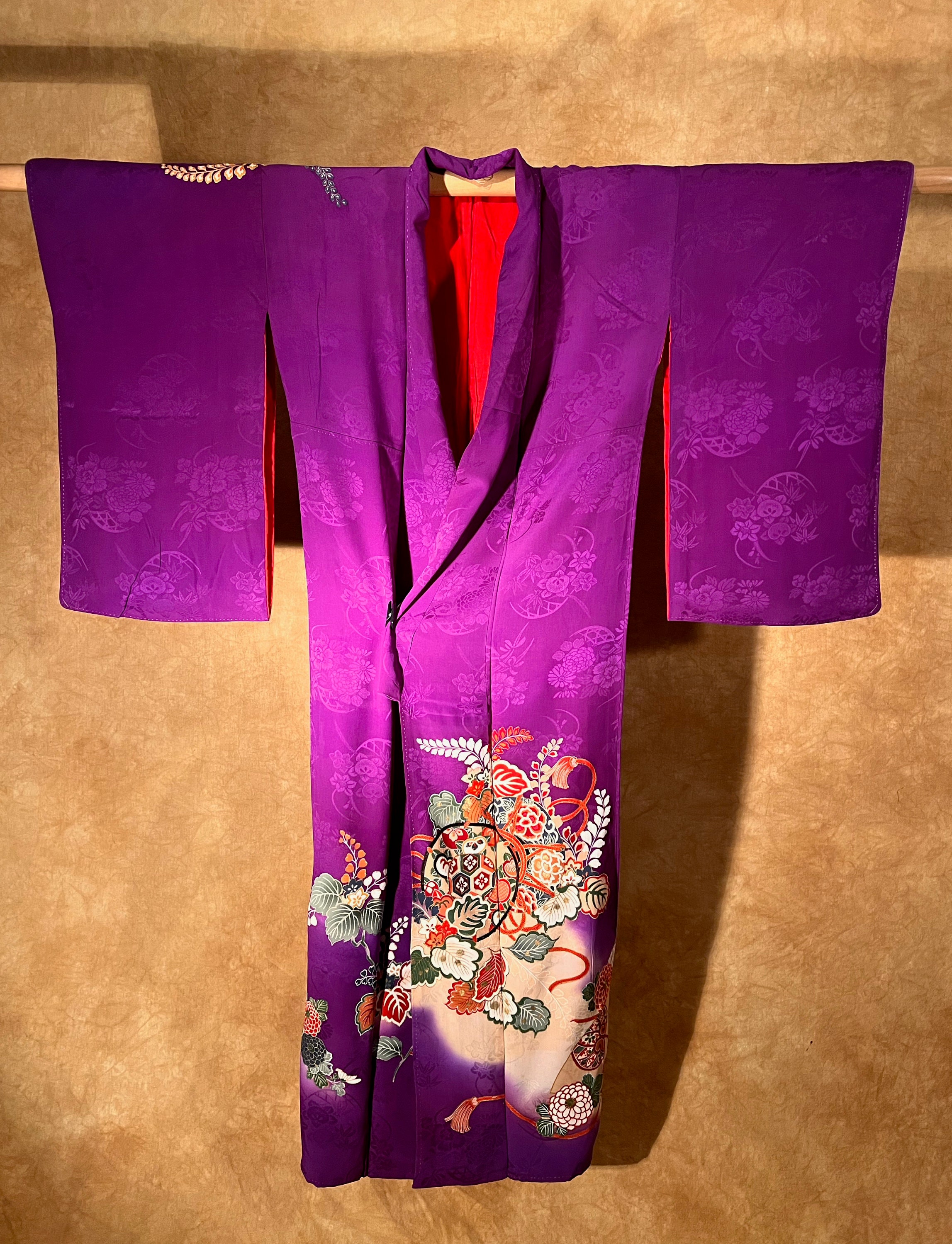 Antique Pure Silk Mon-kinsha Beautiful Kimono / Gorgeous Good Condition ...