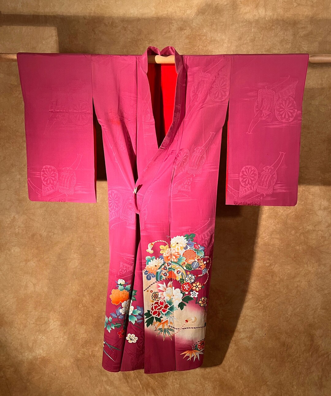 Antique Pure Silk Mon-kinsha Beautiful Kimono / Hitotsu-mon so Adorable ...