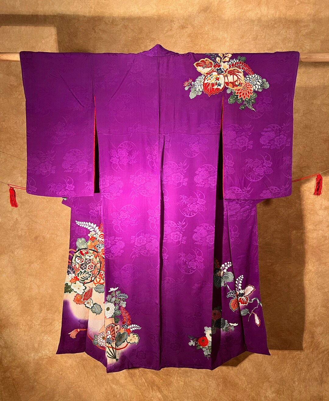Antique Pure Silk Mon-kinsha Beautiful Kimono / Gorgeous! Good ...