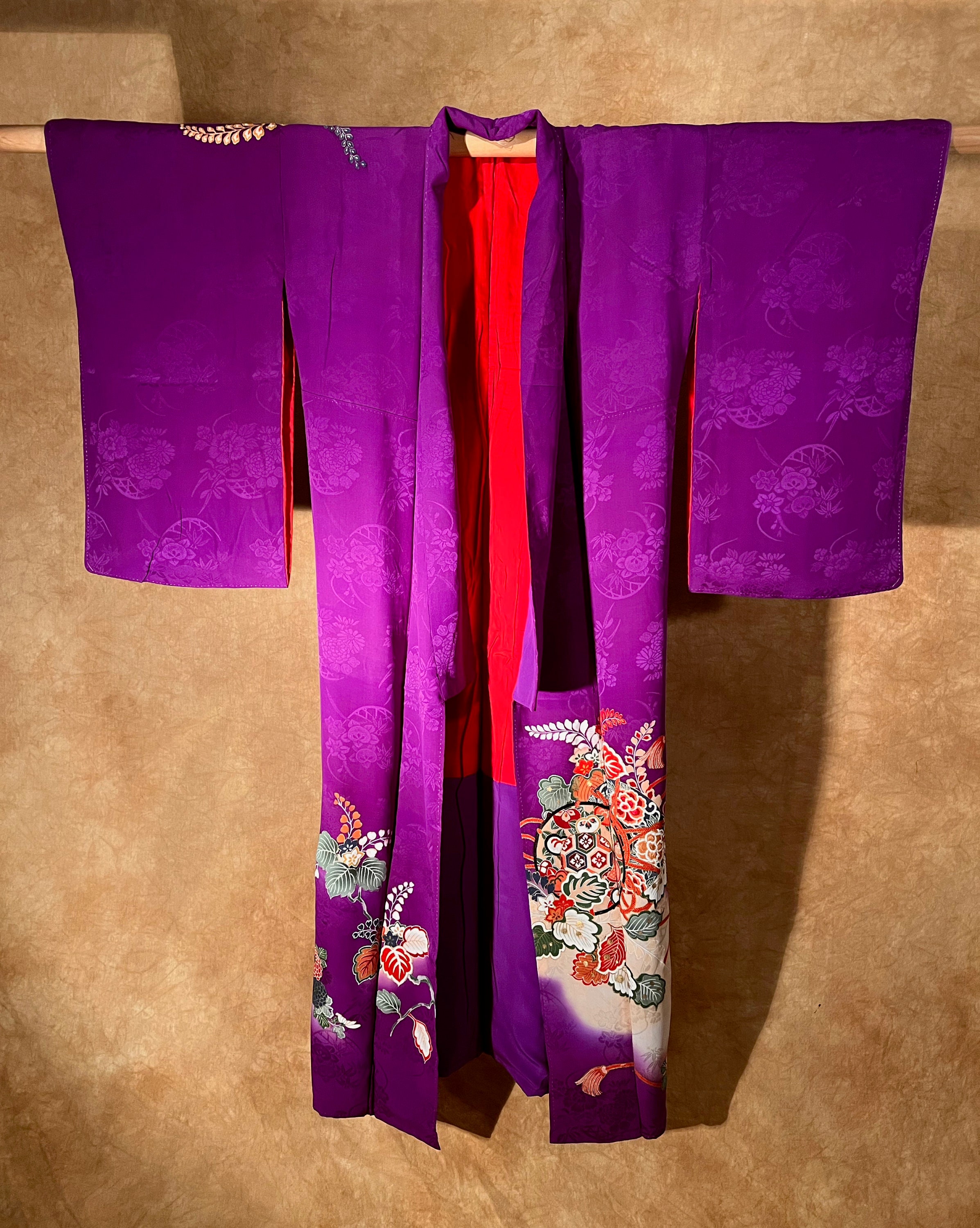 Antique Pure Silk Mon-kinsha Beautiful Kimono / Gorgeous Good Condition ...