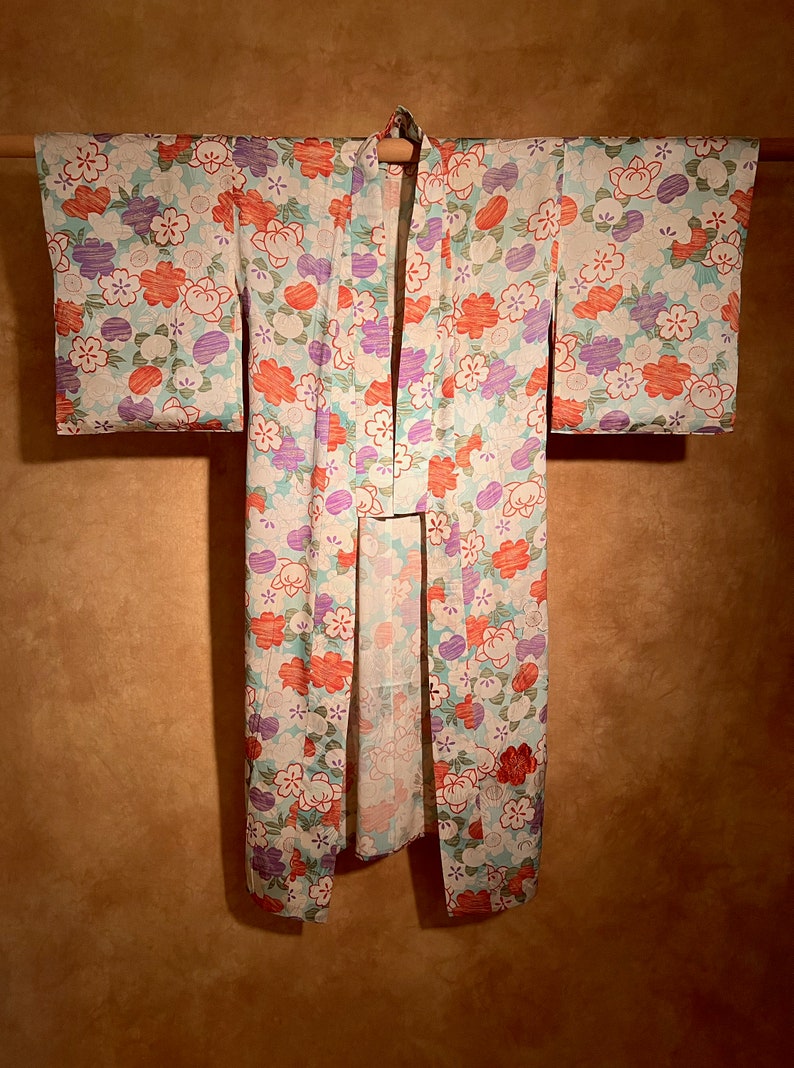 Antique Silk Unlined Hitoe Juban Kimono / Beautiful Flowers High ...
