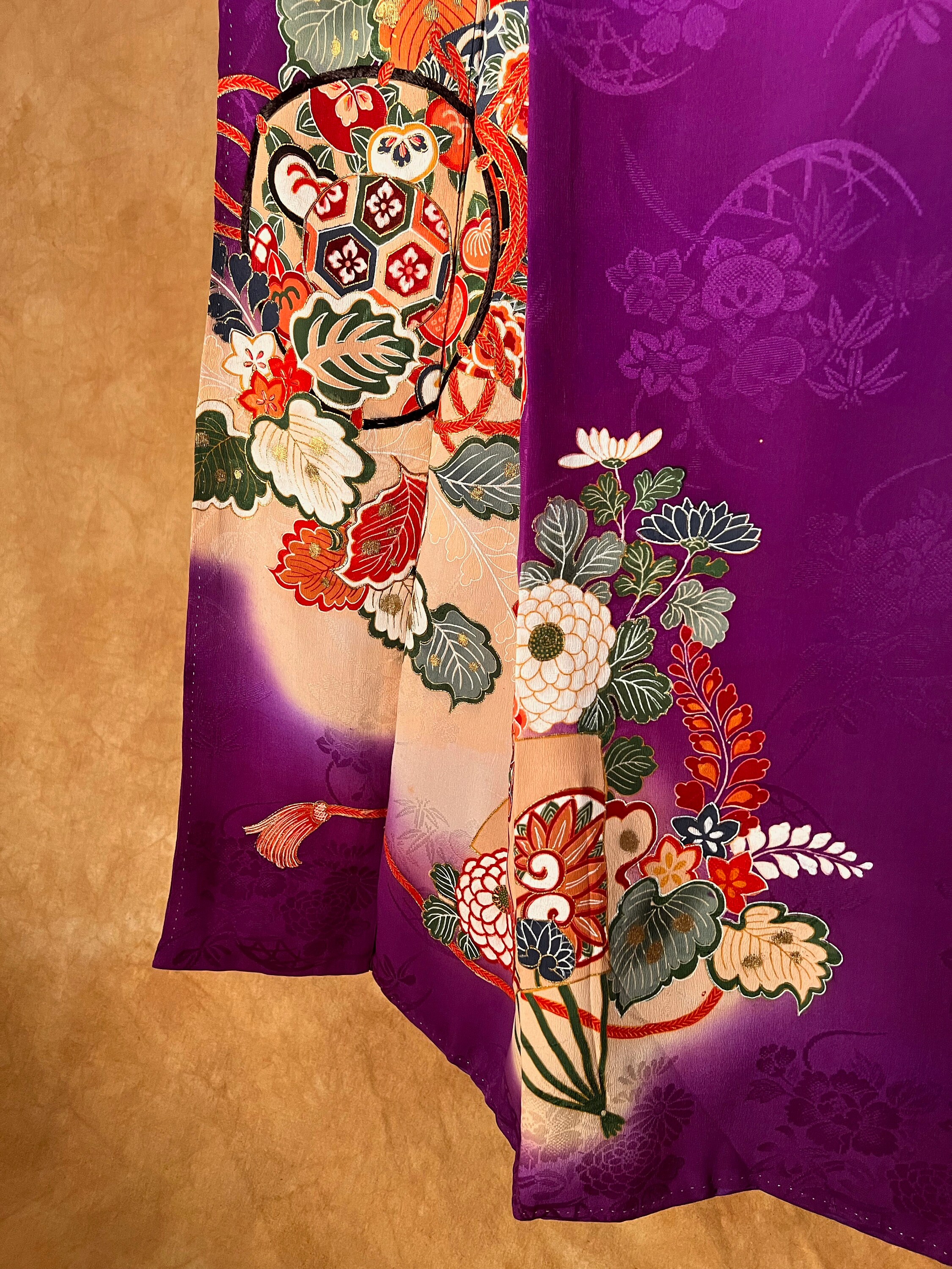 Antique Pure Silk Mon-kinsha Beautiful Kimono / Gorgeous Good Condition ...