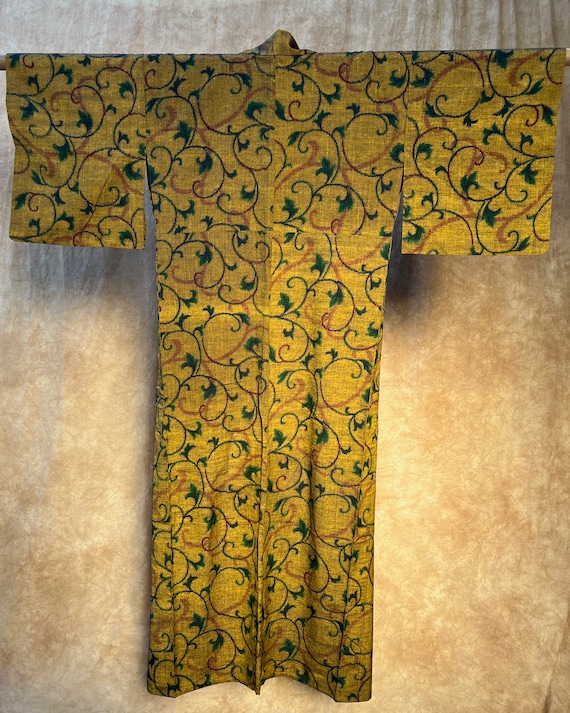 Vintage Japanese Pongee kimono / Nice design and Colo… - Gem