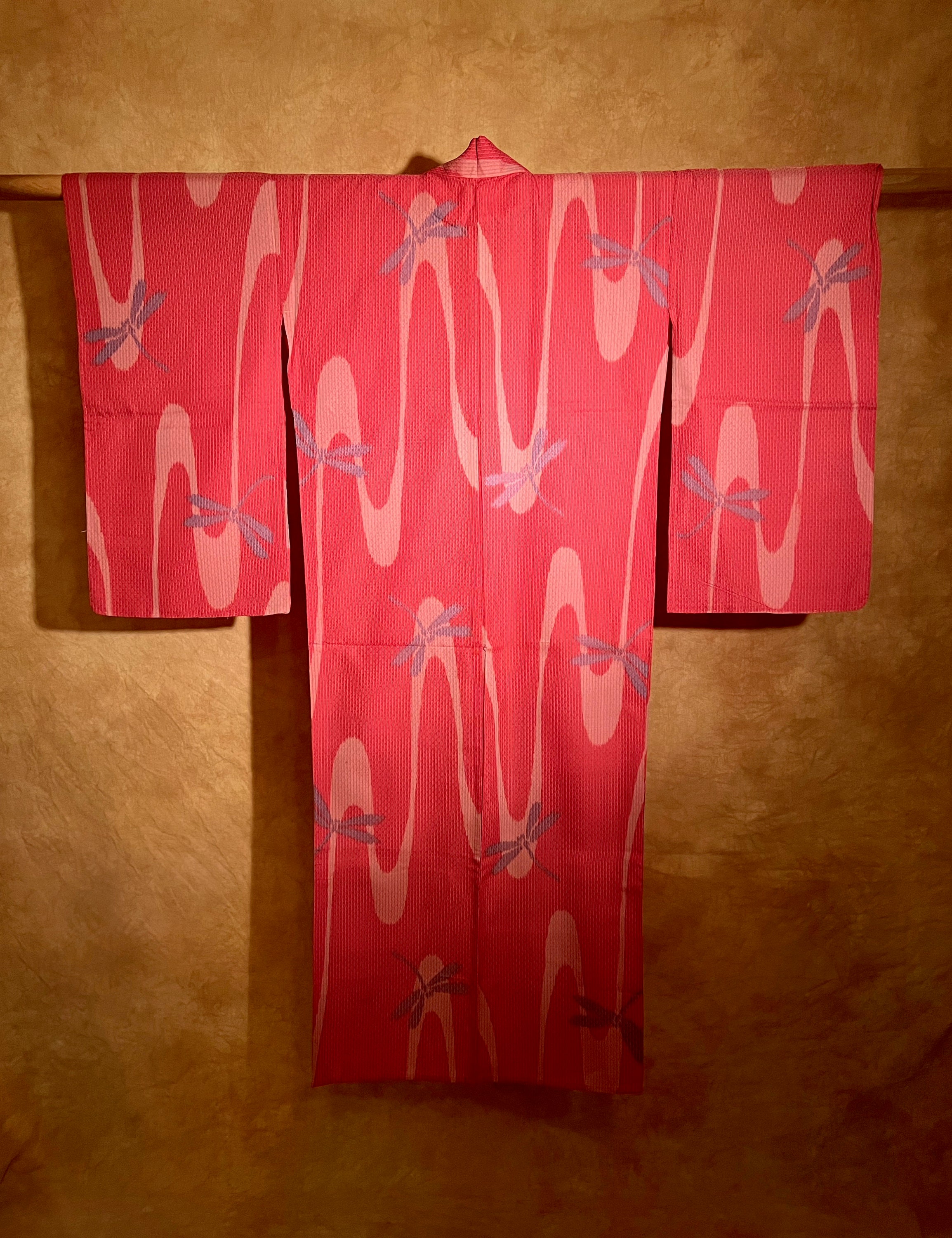 Vintage Sha Silk Unlined Kimono / Rare Pink Color Dragonfly - Etsy