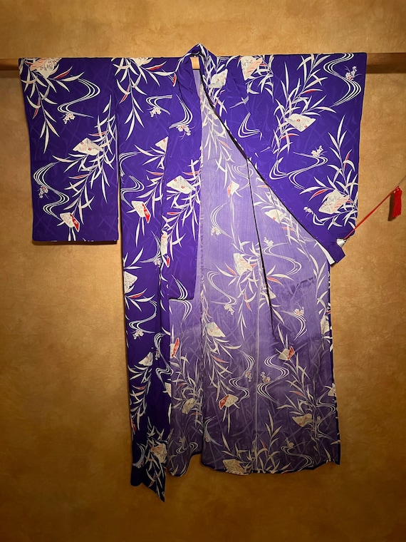 Antique Silk Hitoe Unlined Mon-kinsha Kimono Rare / B… - Gem