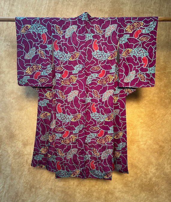 Antique Japanese Kimono / Mon-Kinsha Silk / Rare Desi… - Gem