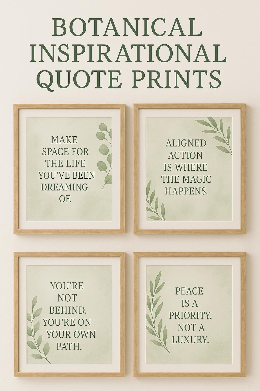 Green Botanical Quote Wall Art Set Calming Minimalist Motivational ...