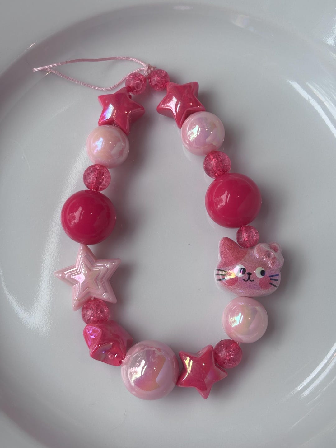 Pink Cat Beaded Phone and Tech Strap With Star Charms - Etsy