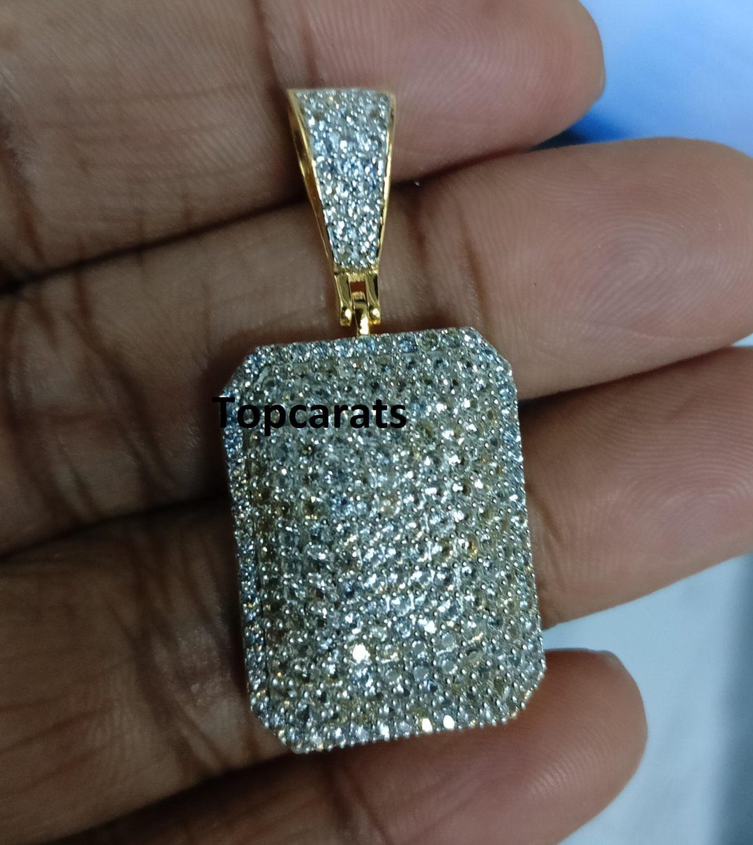 Iced Out Moissanite Dog Tag Pendant: 925 Sterling Silver, 14K Gold ...