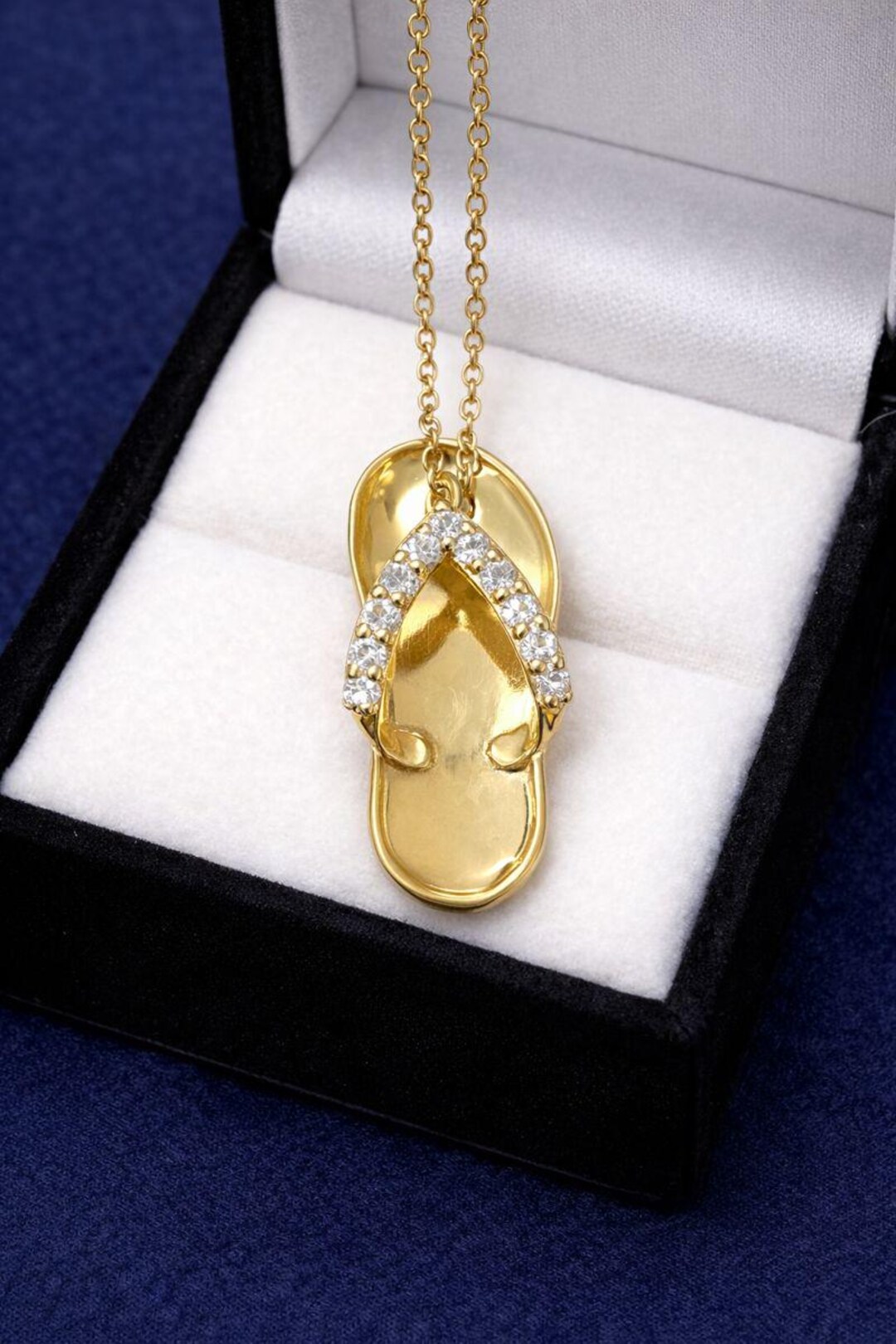 Real Moissanite Flip Flop Pendant Necklace: 14K Yellow Gold Plated ...