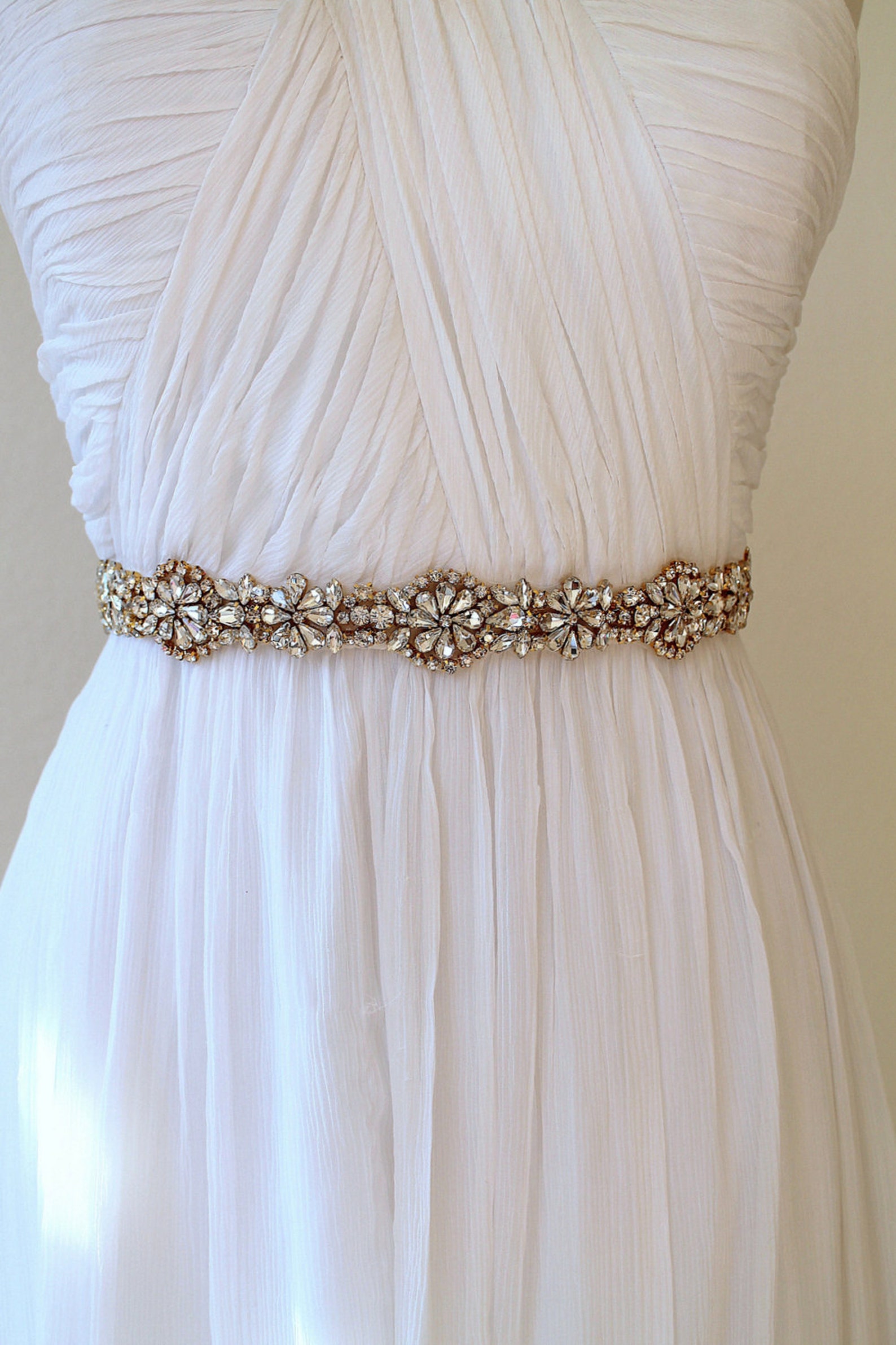 Gold Crystal Bridal Sash. Gold Rhinestone Wedding Sash. Beaded | Etsy