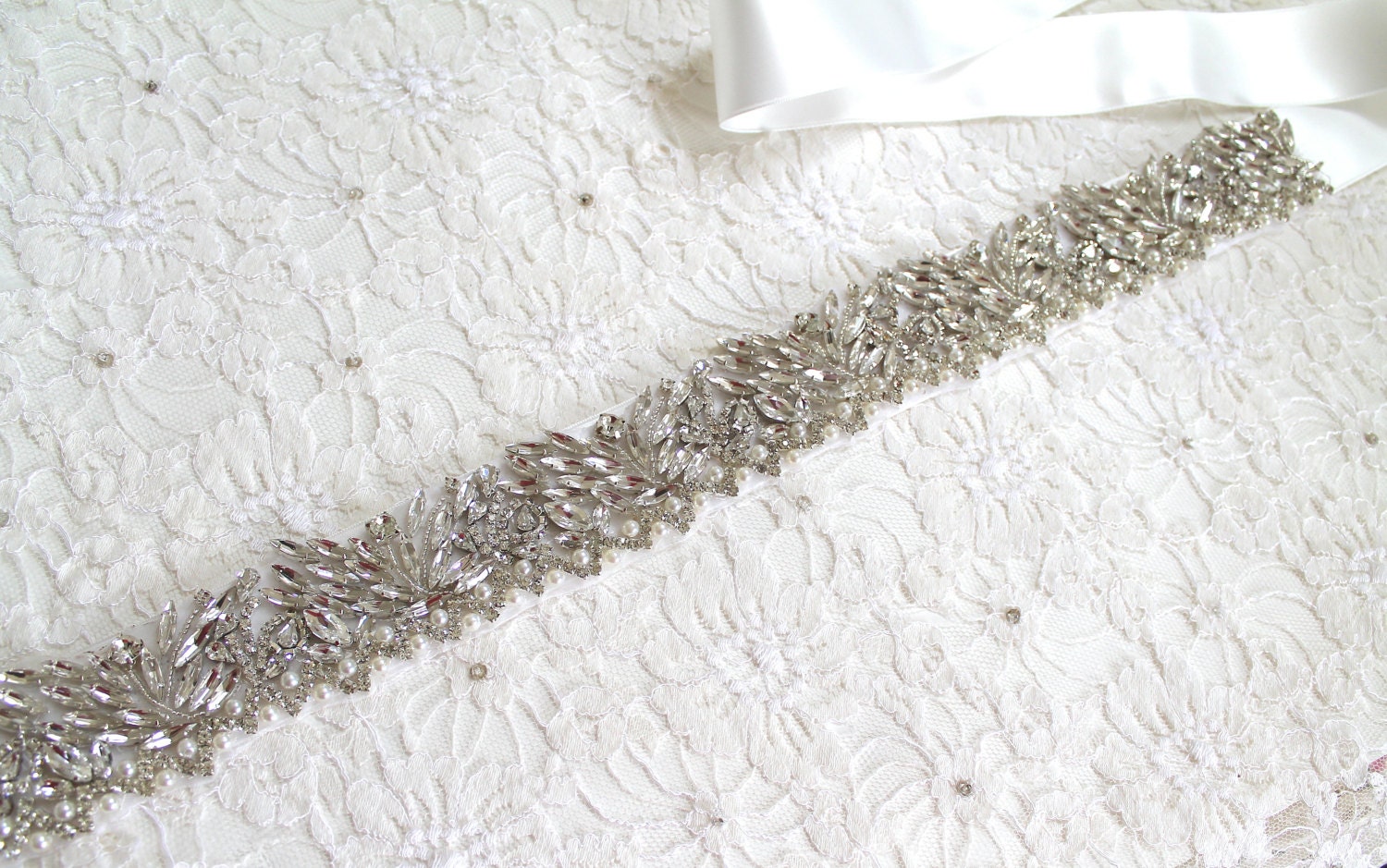 Austrian Crystal Leaf Bridal Sash. Beaded Rhinestone Pearl - Etsy