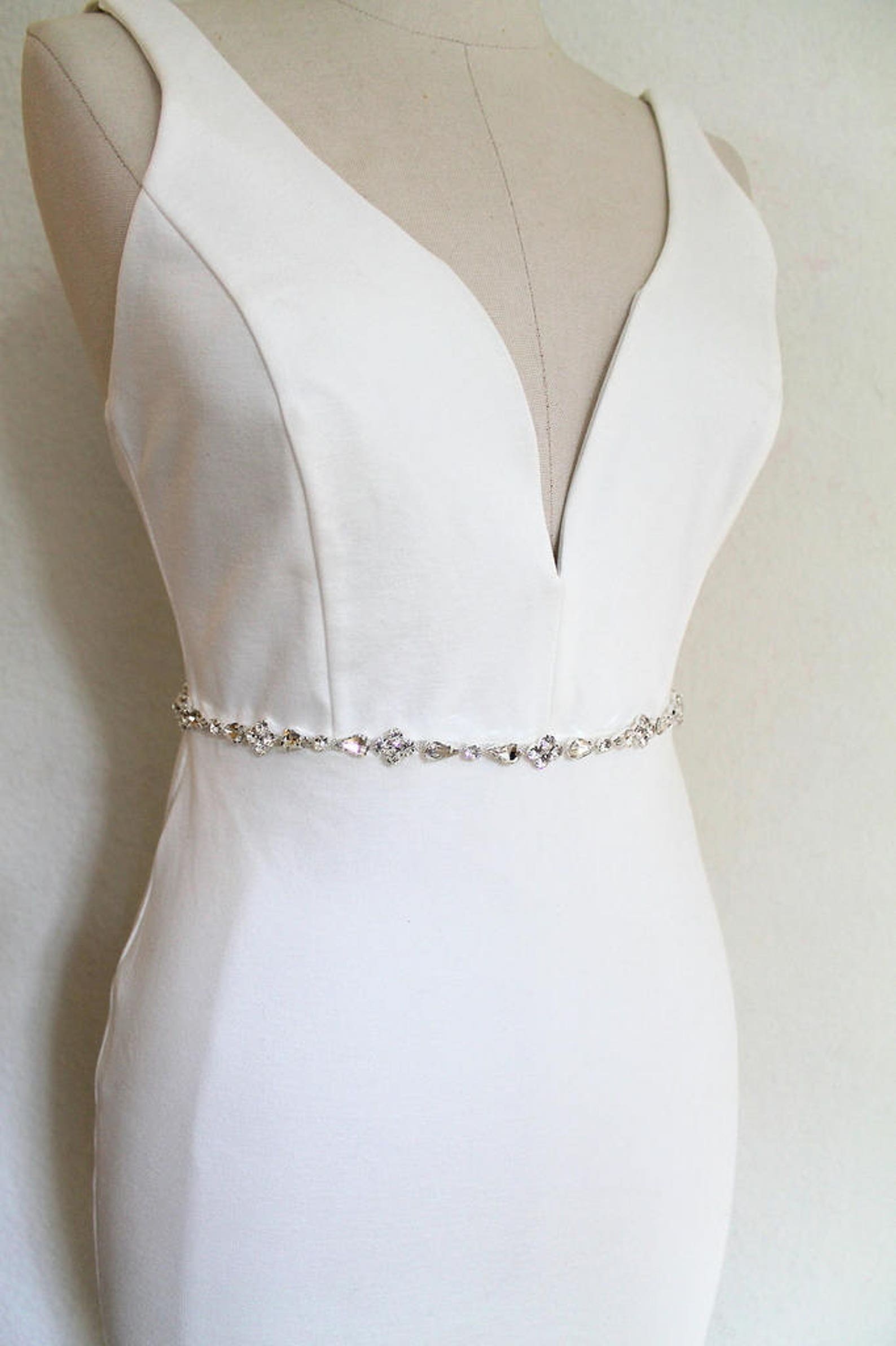 Bridal Thin Silver Crystal Flower Belt. Dainty Rhinestone | Etsy