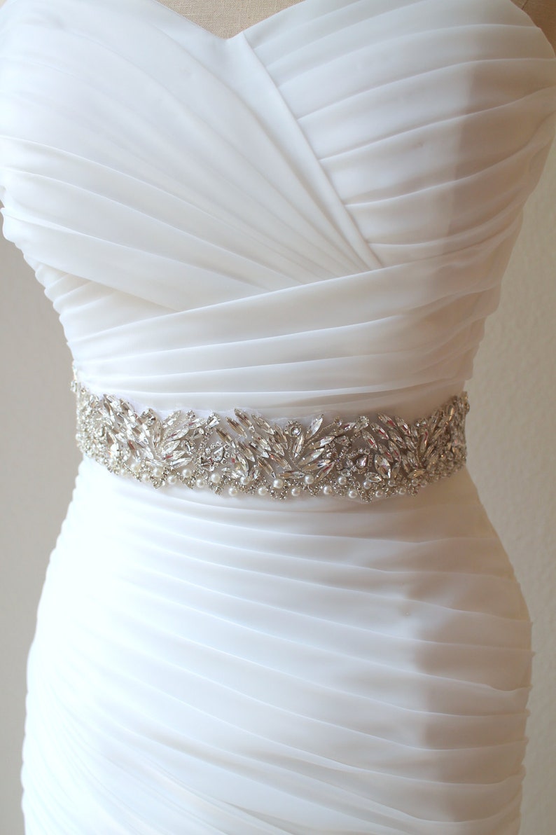 Austrian Crystal Leaf Bridal Sash. Beaded Rhinestone Pearl - Etsy