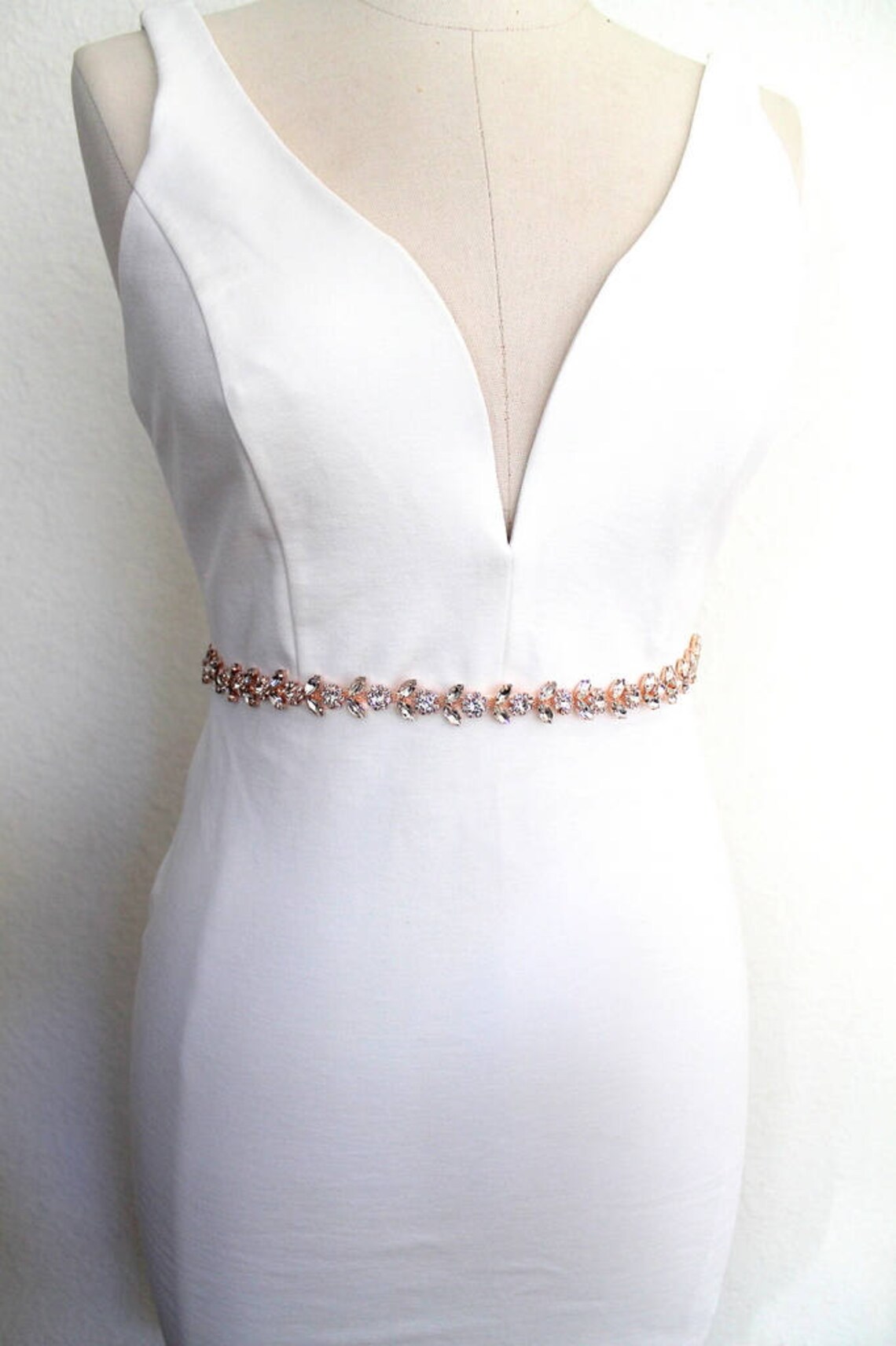 Bridal Rose gold Crystal Flower Belt. Blush Thin Rhinestone | Etsy