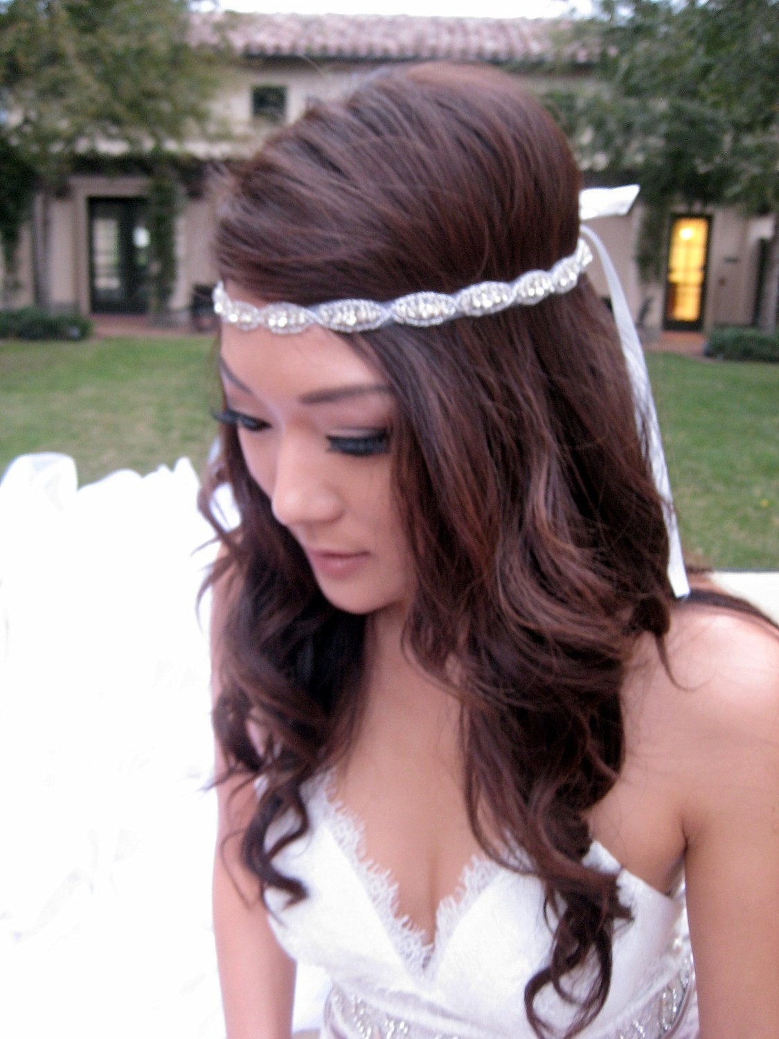 Bridal Oval Crystal Headband. Rhinestone Beaded Wedding Halo. - Etsy