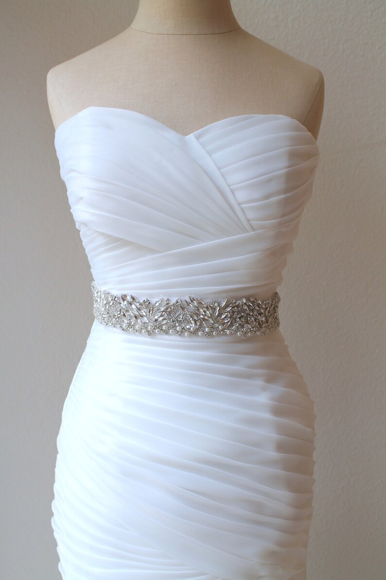 Austrian Crystal Leaf Bridal Sash. Beaded Rhinestone Pearl - Etsy