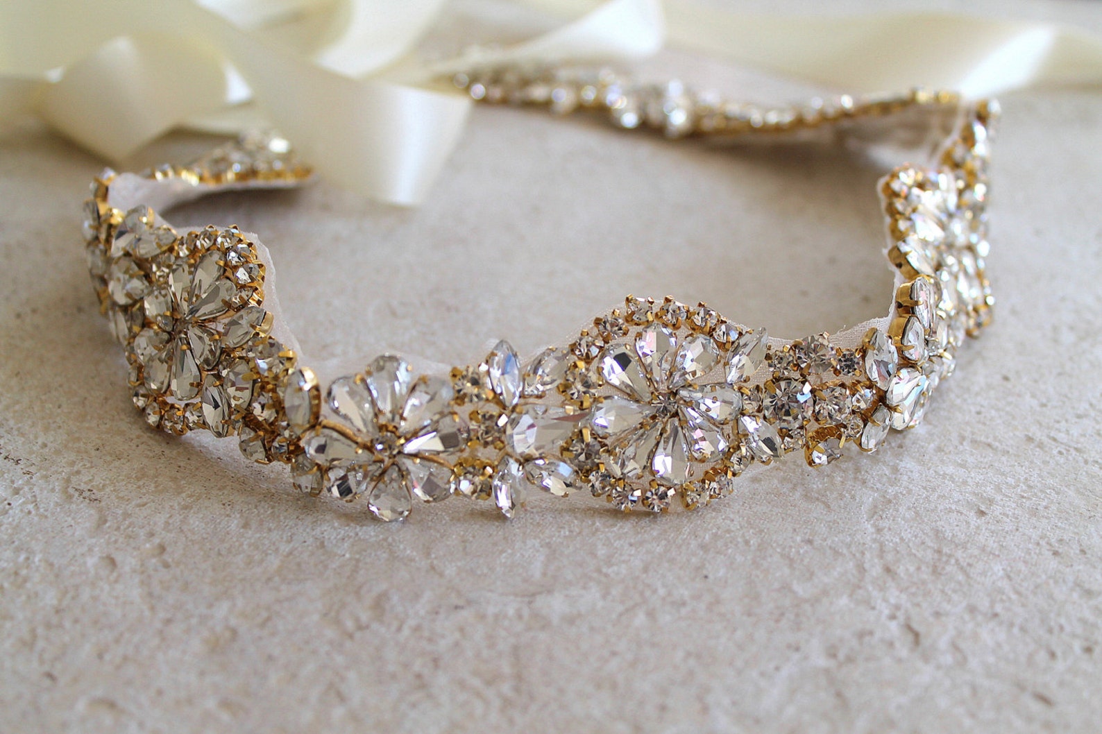 Gold Crystal Bridal Sash. Gold Rhinestone Wedding Sash. Beaded | Etsy